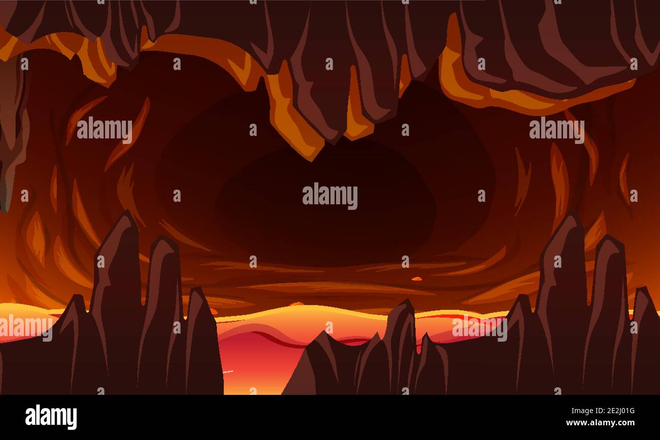 Infernal dark cave with lava scene illustration Stock Vector Image ...