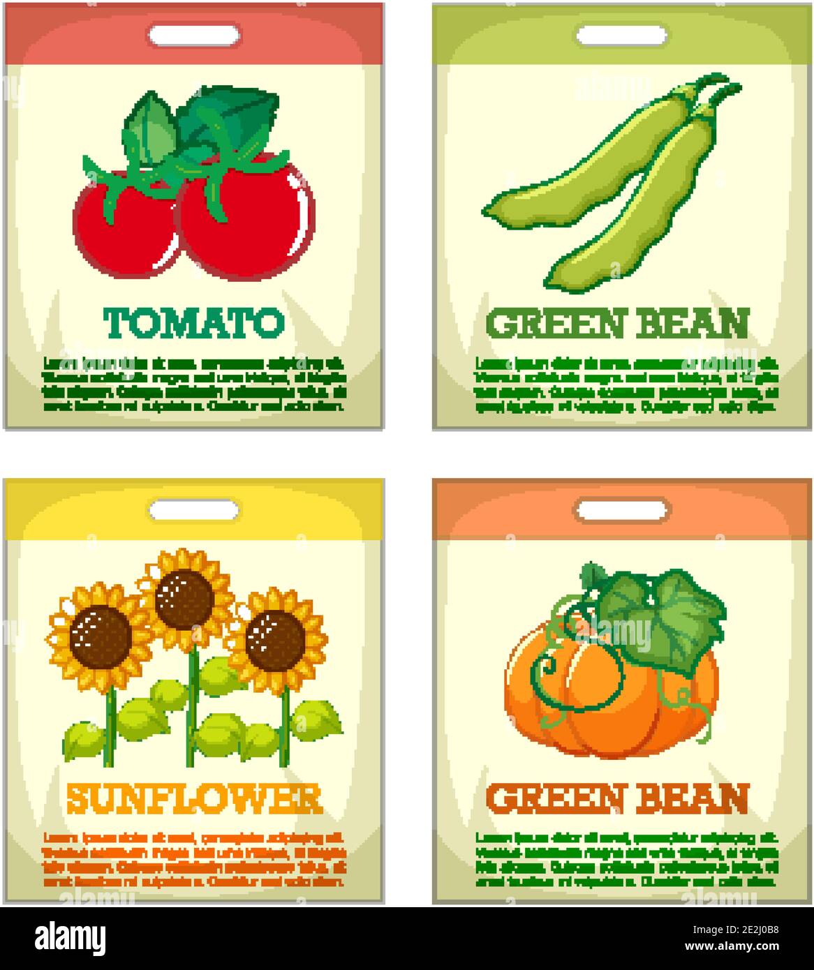 Set of different seed packaging on white background illustration Stock ...