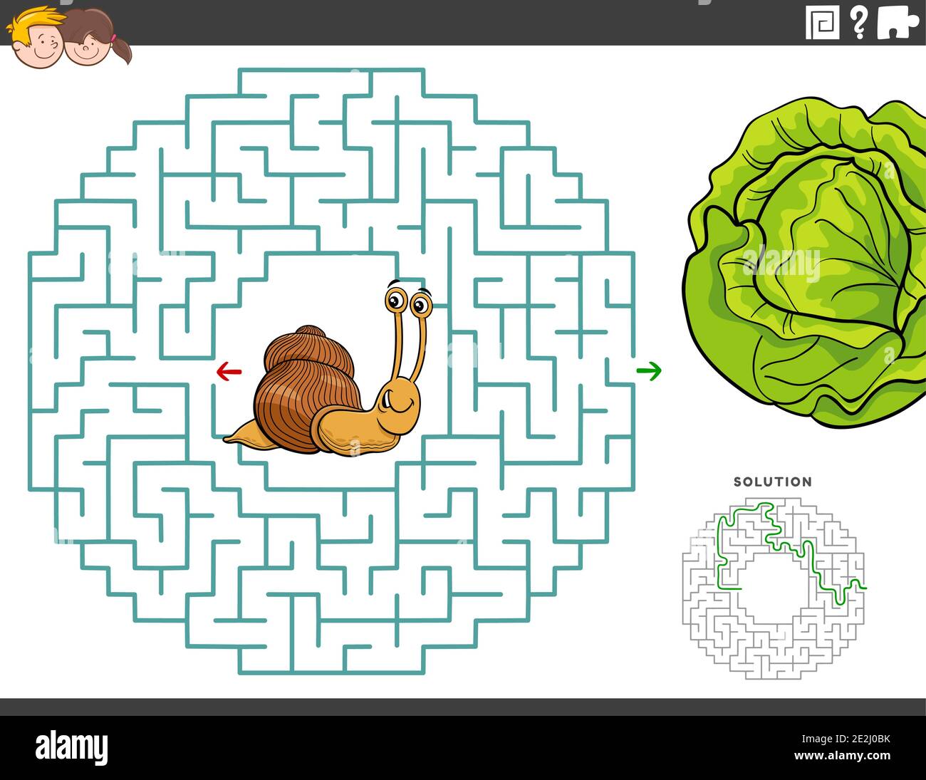 Cartoon illustration of educational maze puzzle game for children with ...
