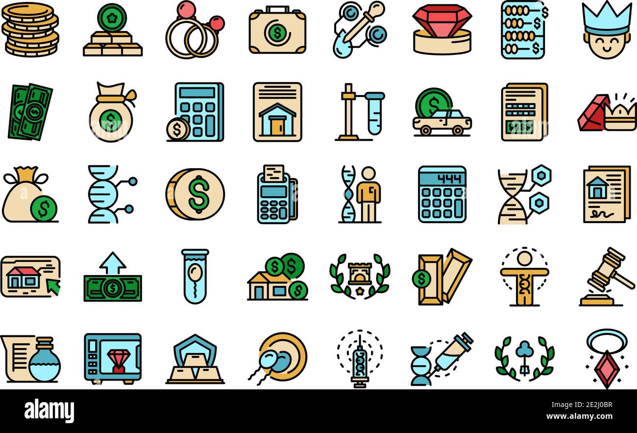 Inheritance icons set. Outline set of inheritance vector icons thin ...