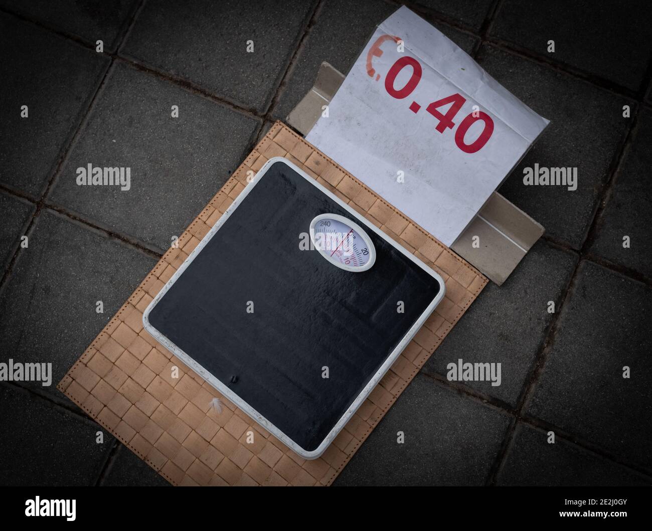 Weight measuring scale on the street. Pay to measure body heaviness ...
