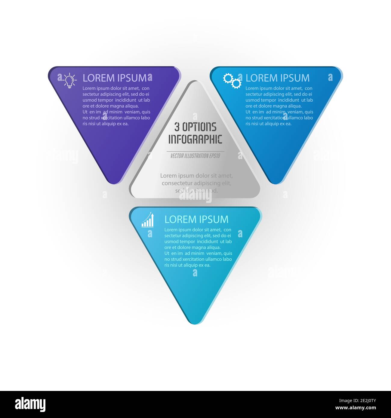 Triangle infographics. The triangle diagram is divided into 3 parts ...