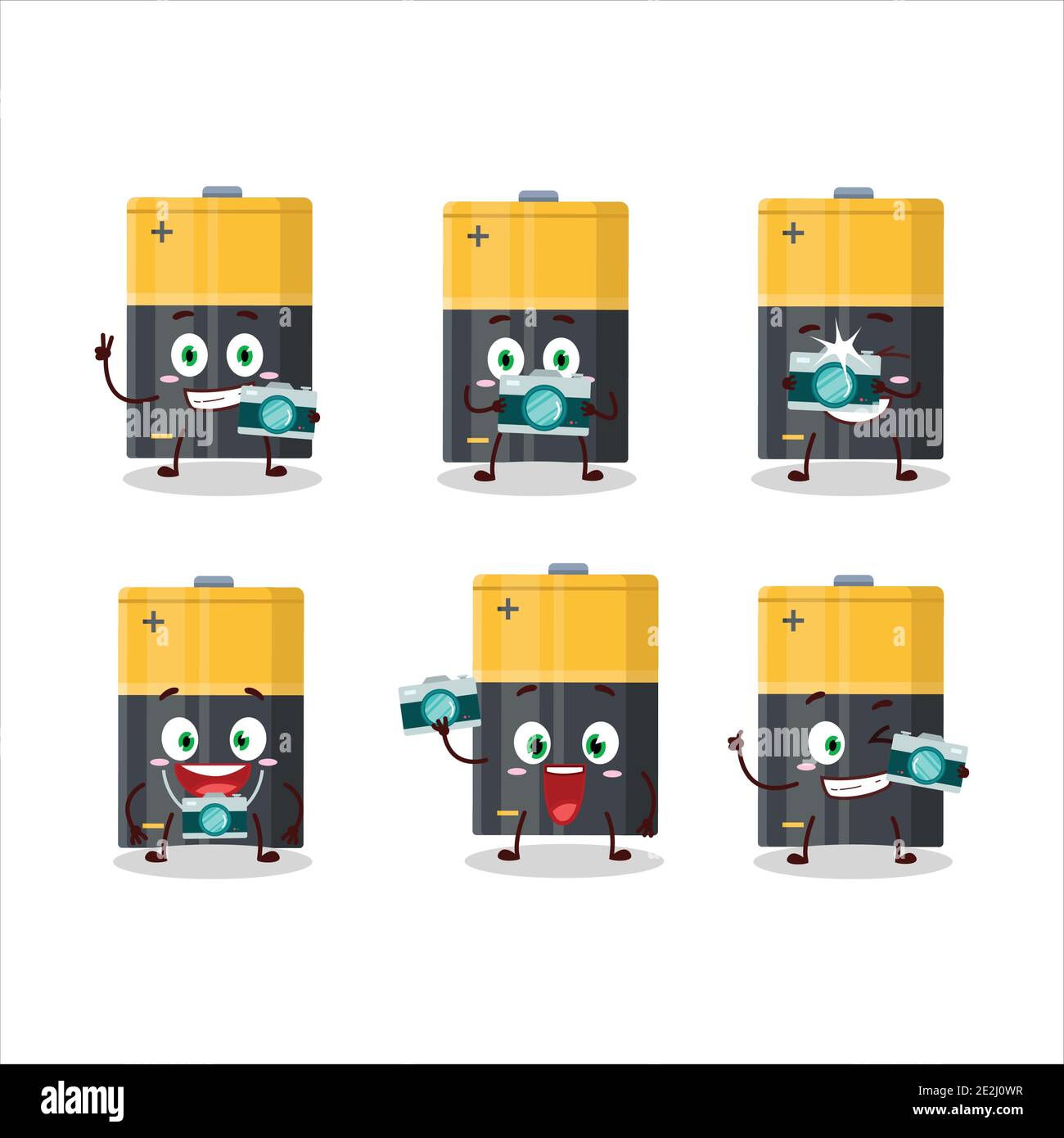Photographer profession emoticon with power battery cartoon character ...