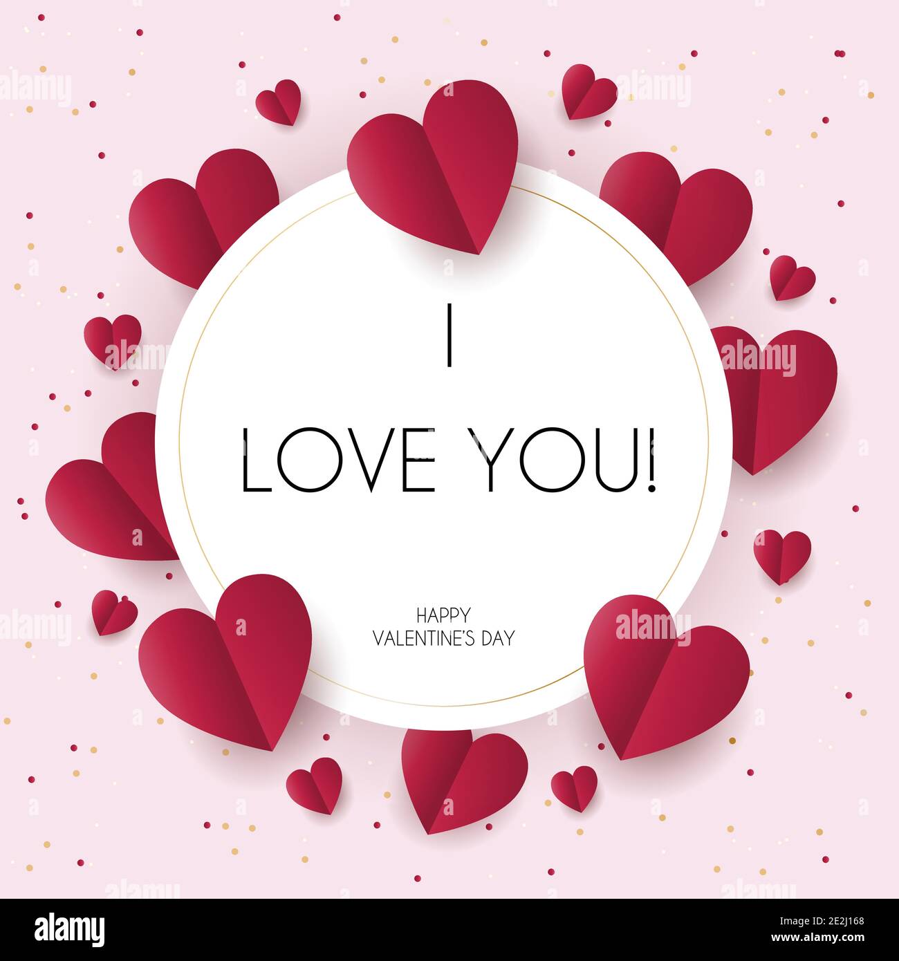 Valentines Day greeting card with paper cut red hearts. I love you ...