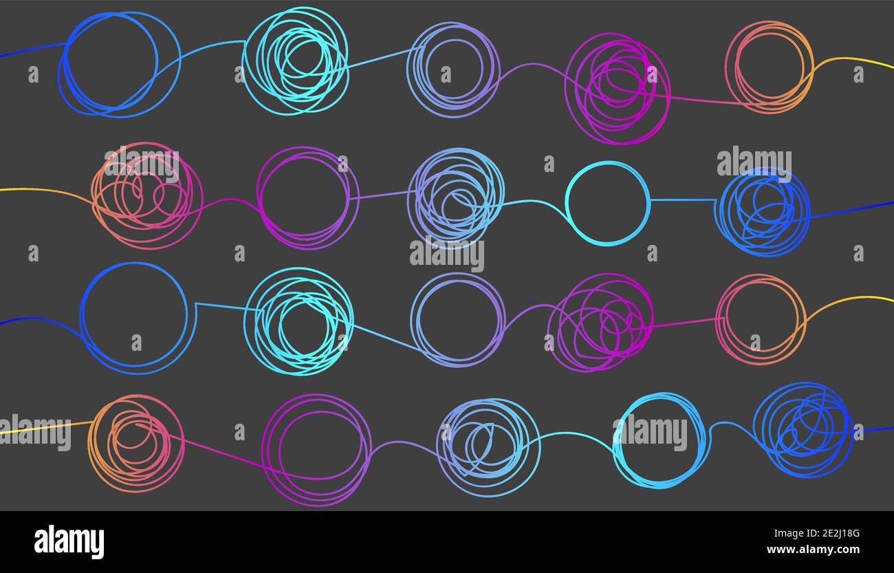 Background with tangled and unraveled doodle hand drawn tangles ...