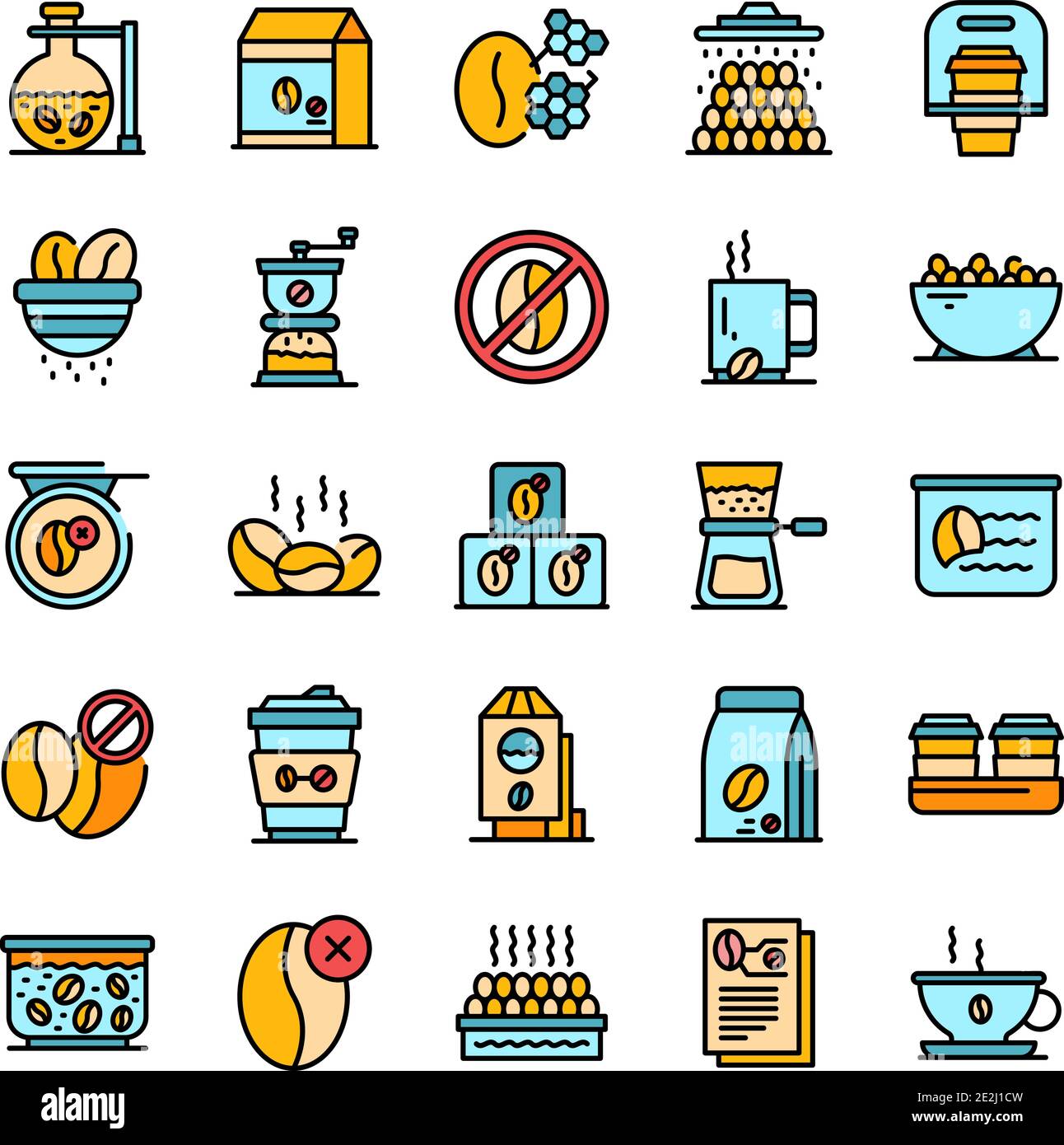 Decaffeinated coffee icons set. Outline set of decaffeinated coffee ...