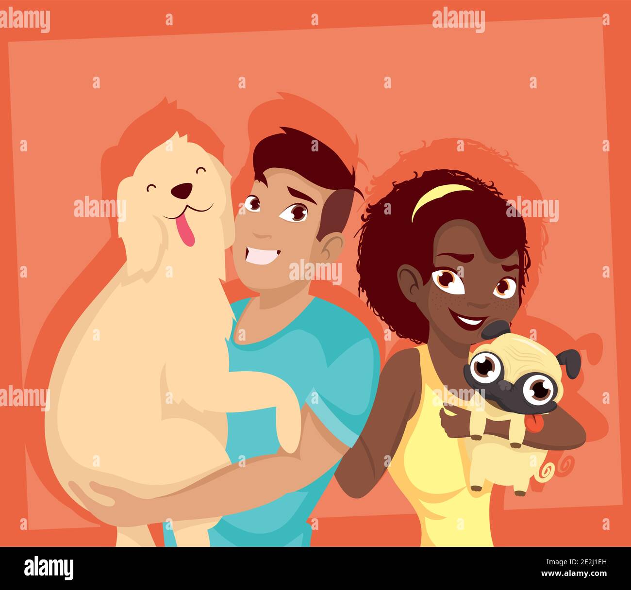 Woman and man with dogs mascots design, Pet animal nature and domestic ...