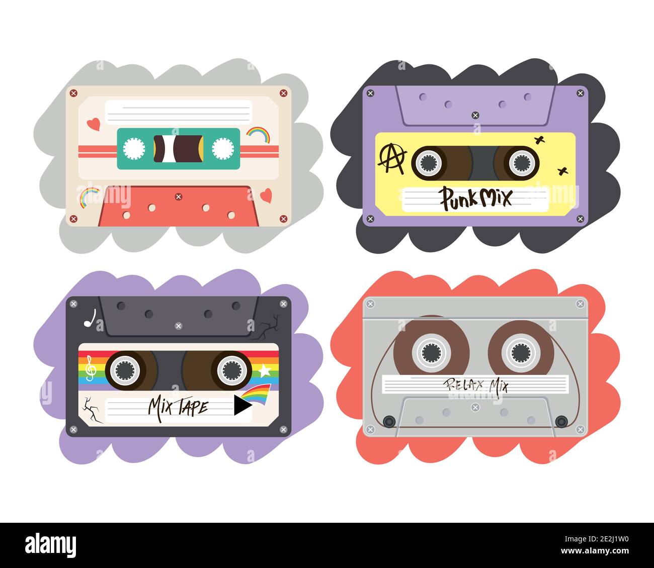 retro cassettes set design, Music vintage tape and audio theme Vector ...