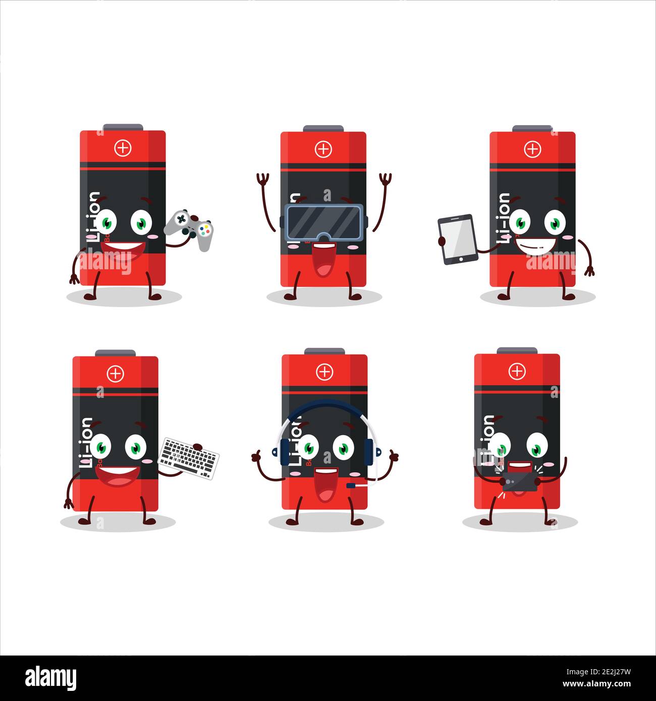 Li ion battery cartoon character are playing games with various cute ...