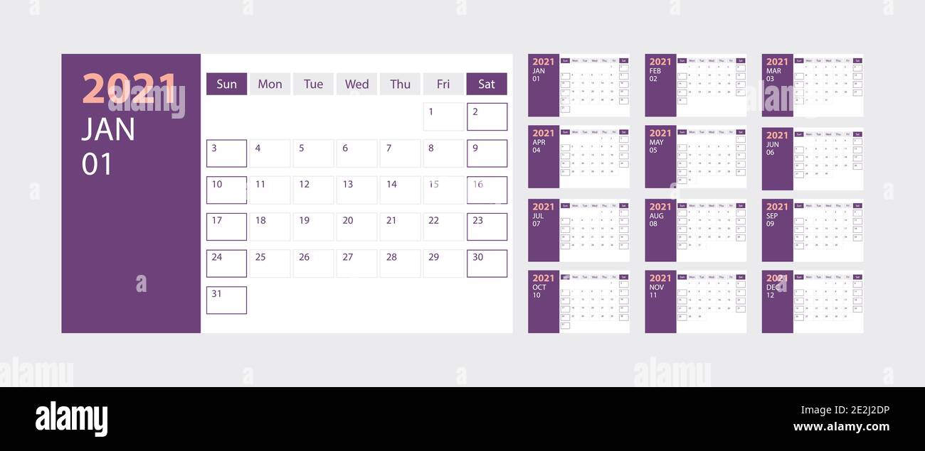 Calendar 2021 week start Sunday corporate design planner template with ...