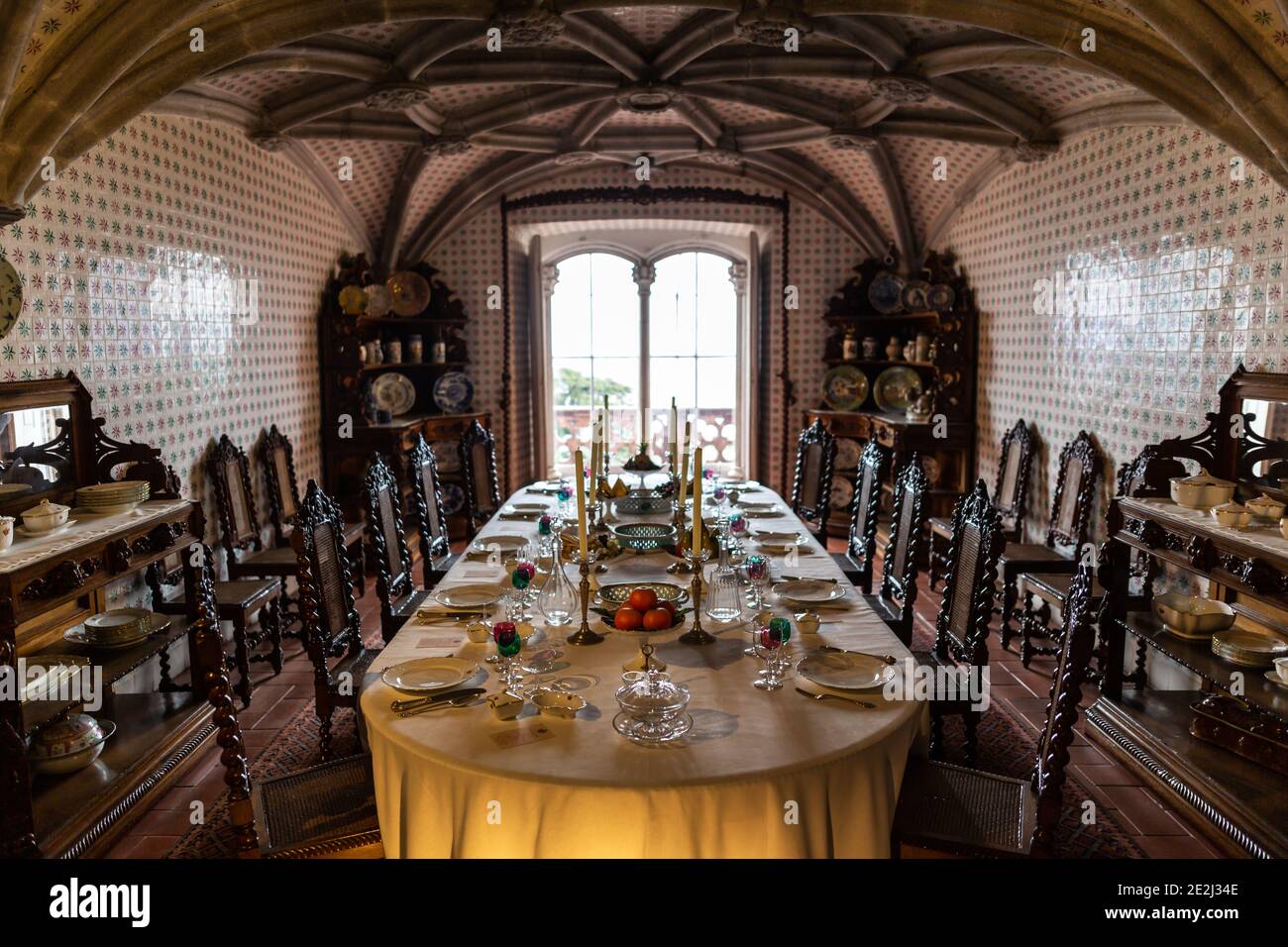 Classic table set up in a Sintra, Portugal Stock Photo - Alamy