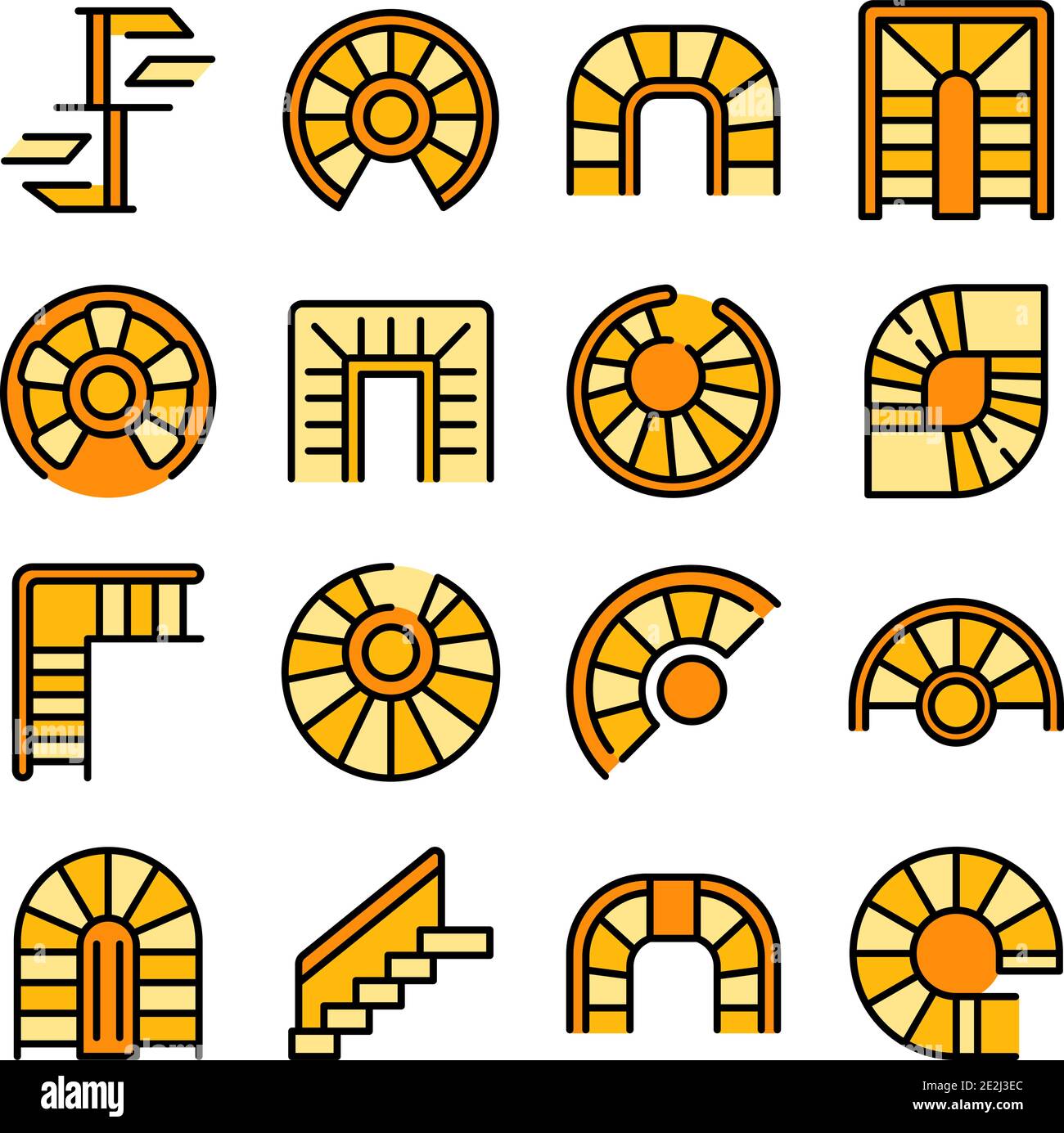 Spiral staircase icons set. Outline set of spiral staircase vector ...