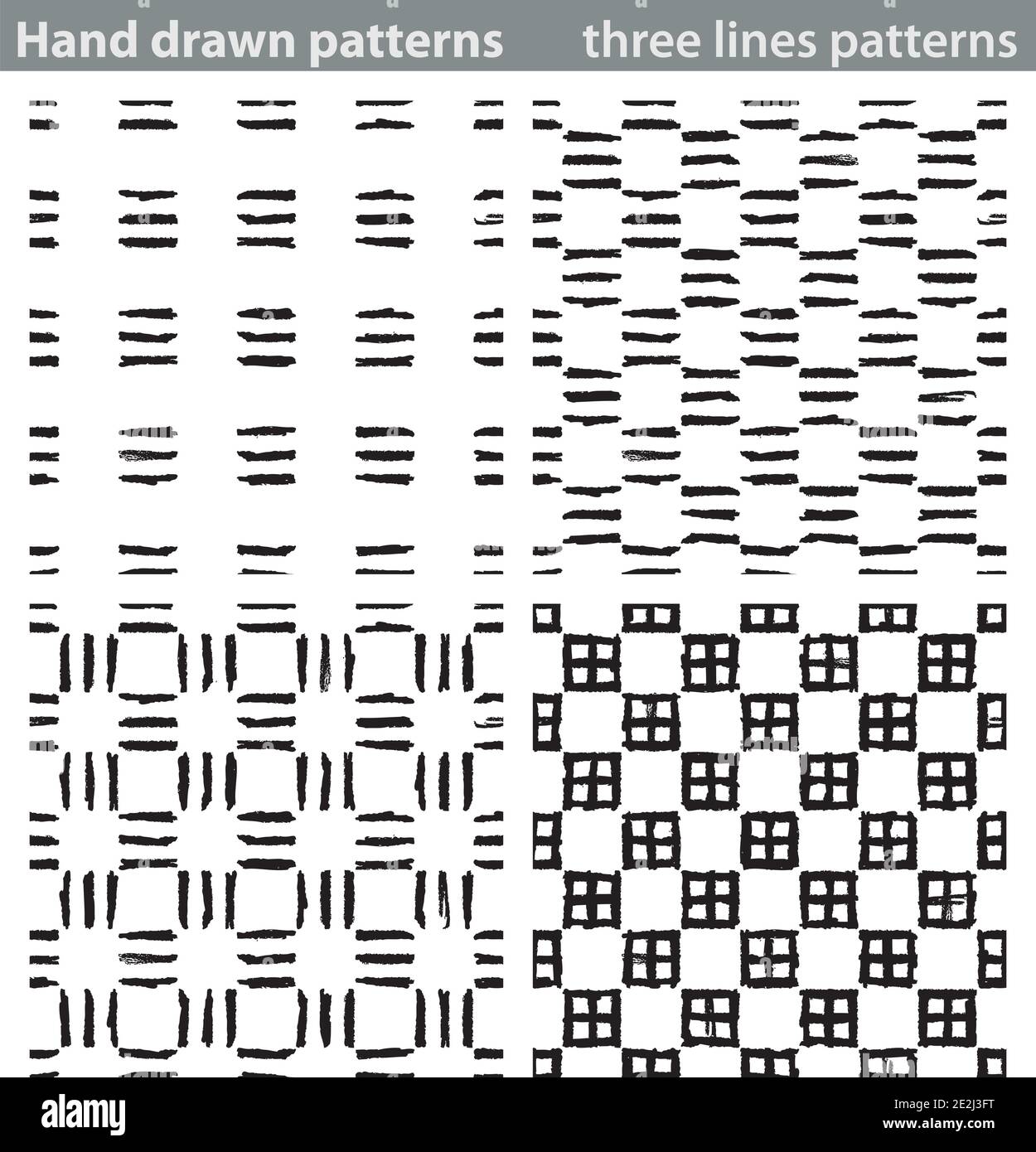 Four seamless patterns made with small pieces of lines drawn by hand ...