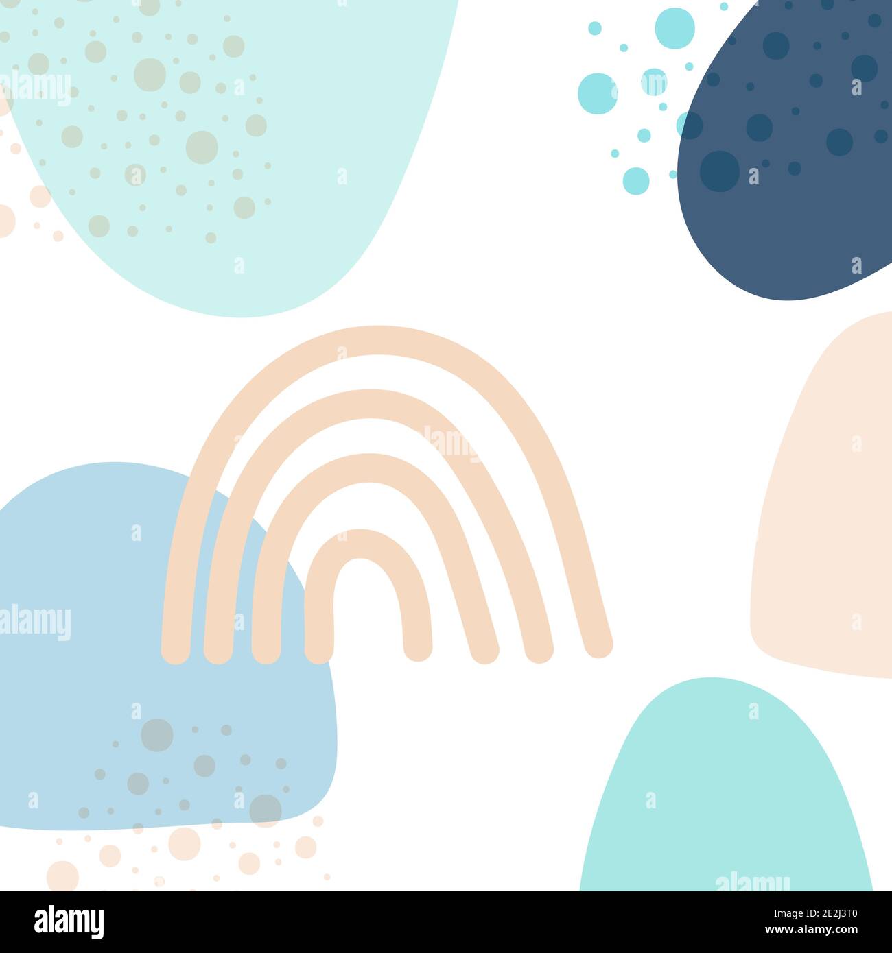 Rainbow, dots and rounded shapes background. Neutral colors. Nordic ...