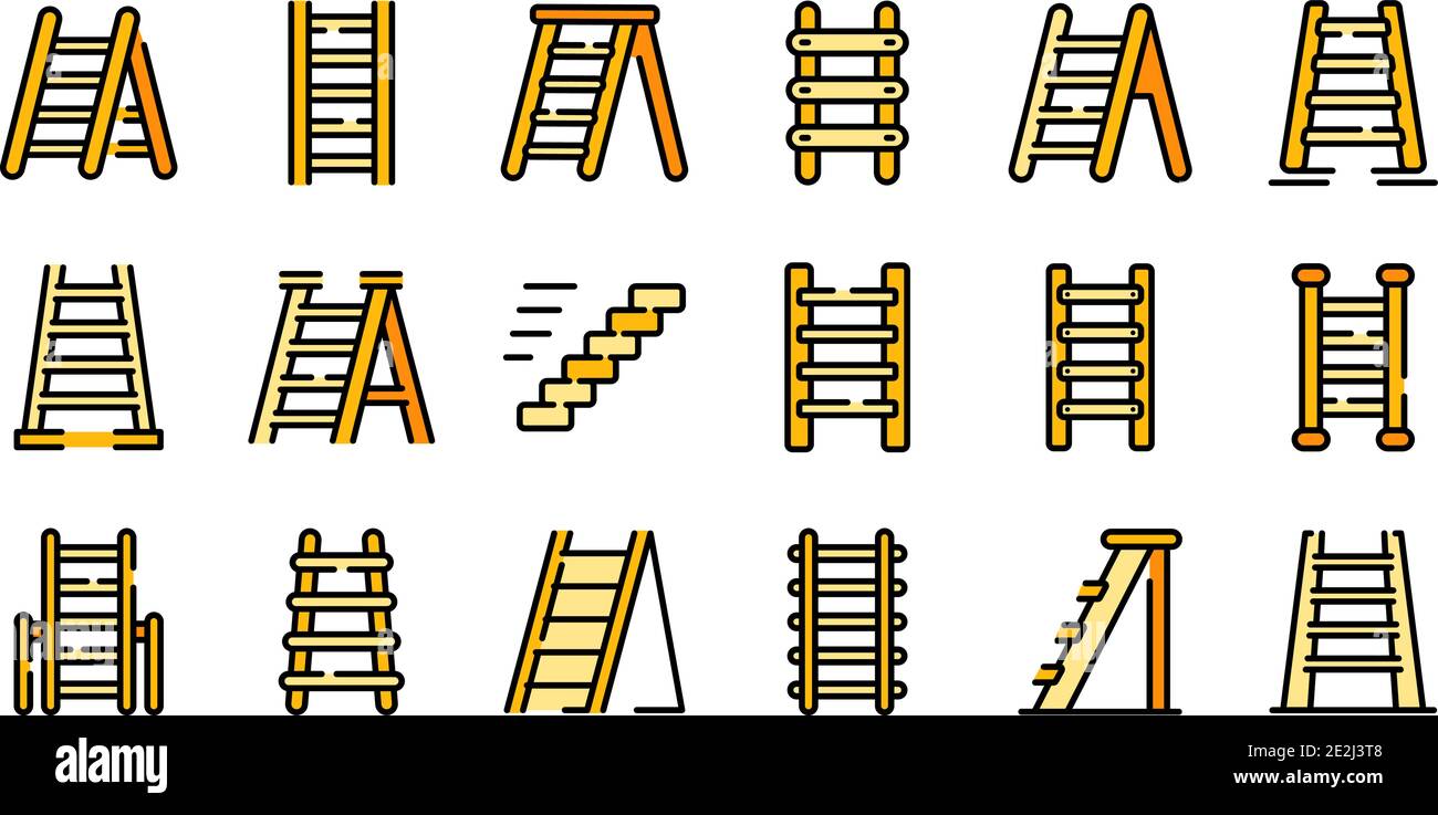 Step ladder icons set. Outline set of step ladder vector icons thin ...