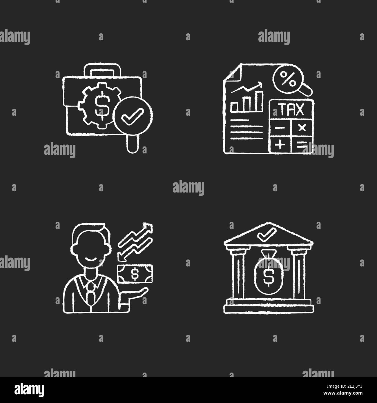 Accounting chalk white icons set on black background Stock Vector Image ...
