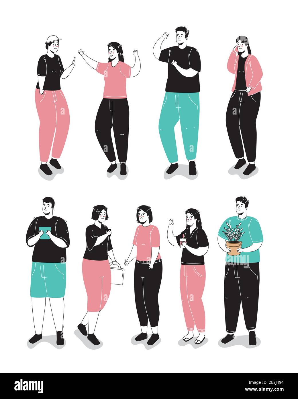 group of nine persons doing activities characters Stock Vector Image ...