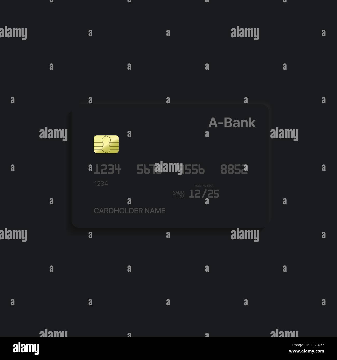 Plastic Credit Card Mockup Template on black background. Black blank ...