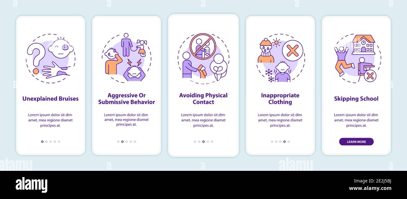 Signs of child abuse and neglect onboarding mobile app page screen with ... Signs of child abuse and neglect onboarding mobile app page screen with ...