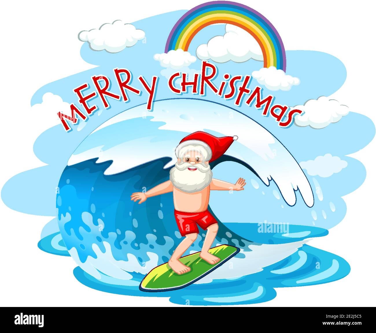 Santa Claus surfing on wave in christmas summer theme illustration ...