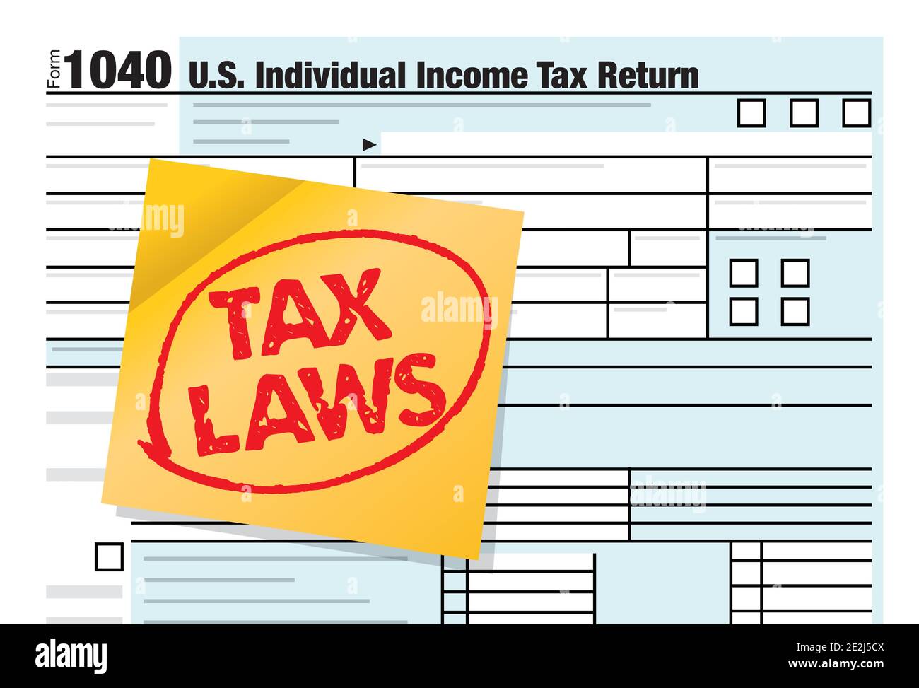 The words TAX LAWS written on a yellow note on a United States Income ...