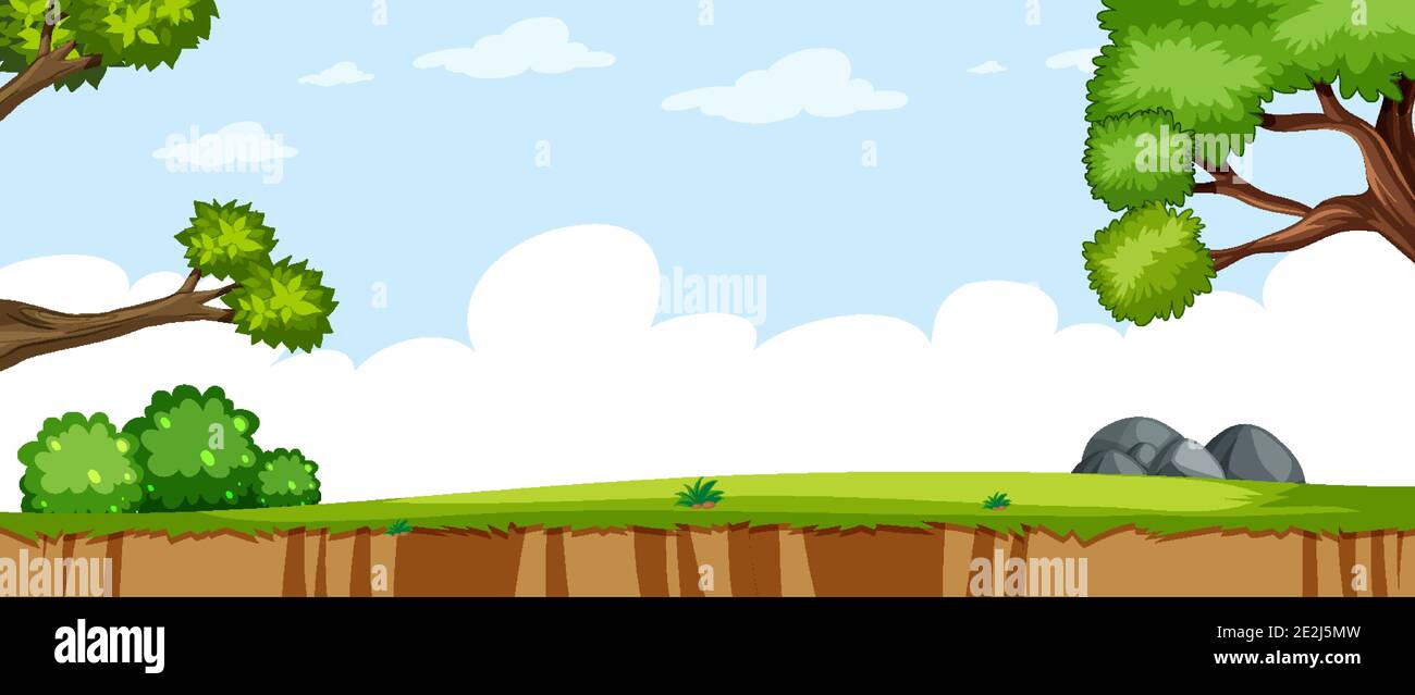 Blank landscape in nature park scene with some trees and blank sky ...