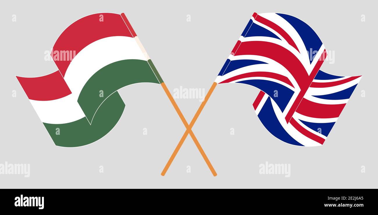 Crossed and waving flags of Hungary and the UK. Vector illustration ...