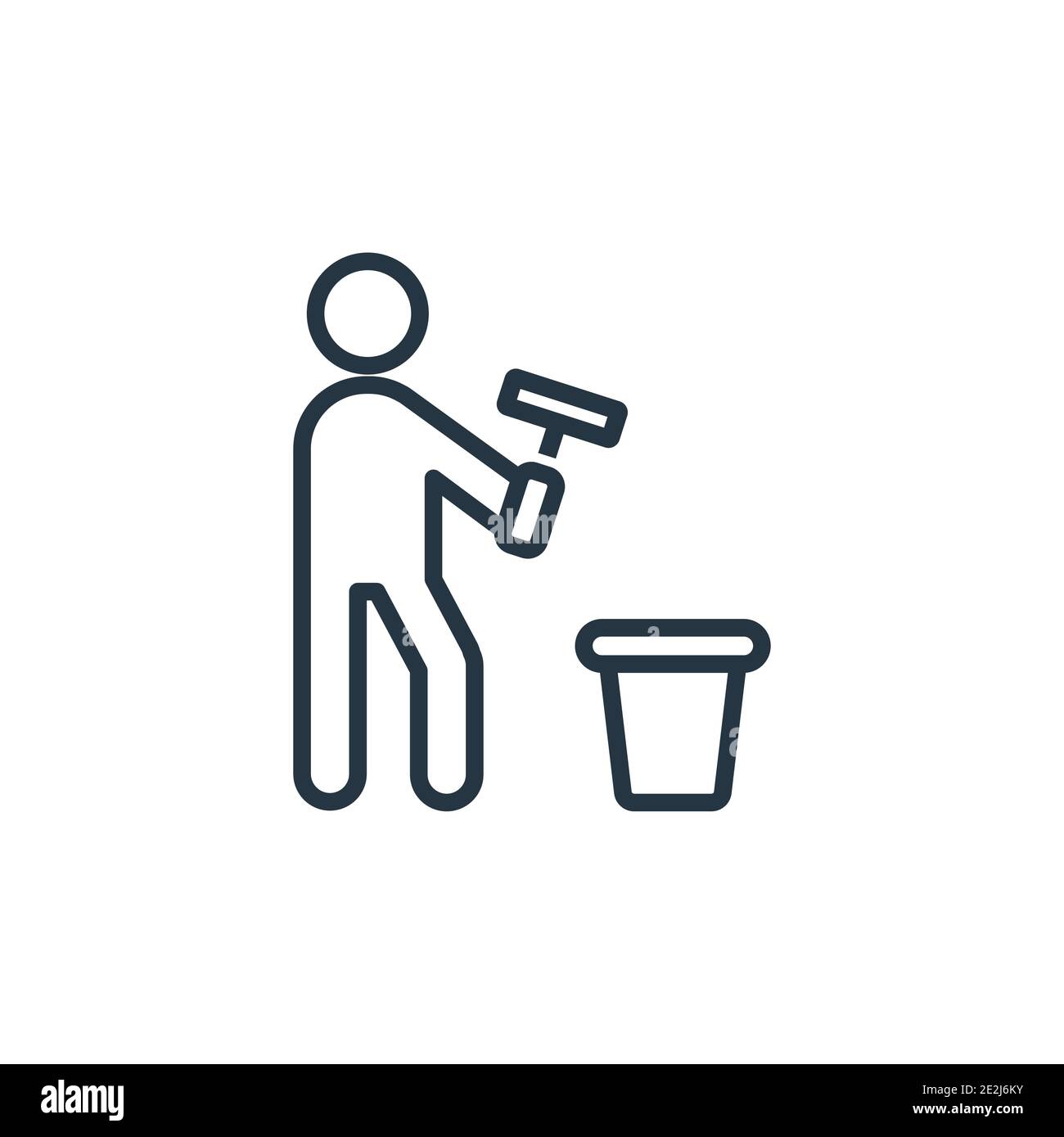 Painter with paint bucket outline vector icon. Thin line black painter ...