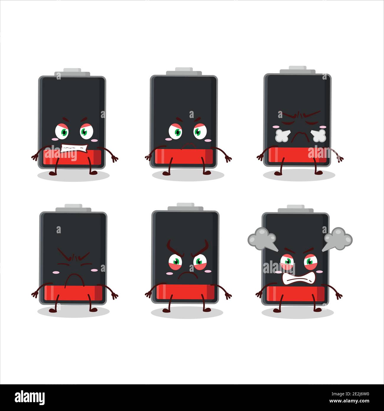 Low battery cartoon character with various angry expressions. Vector ...