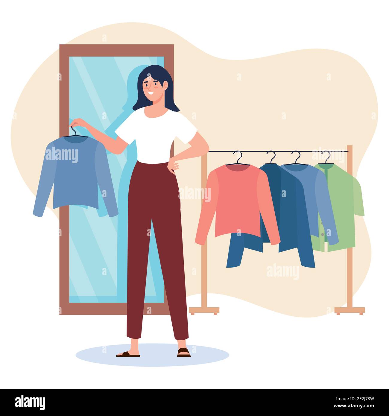 creative young woman fashion designer with clothes hanging Stock Vector ...