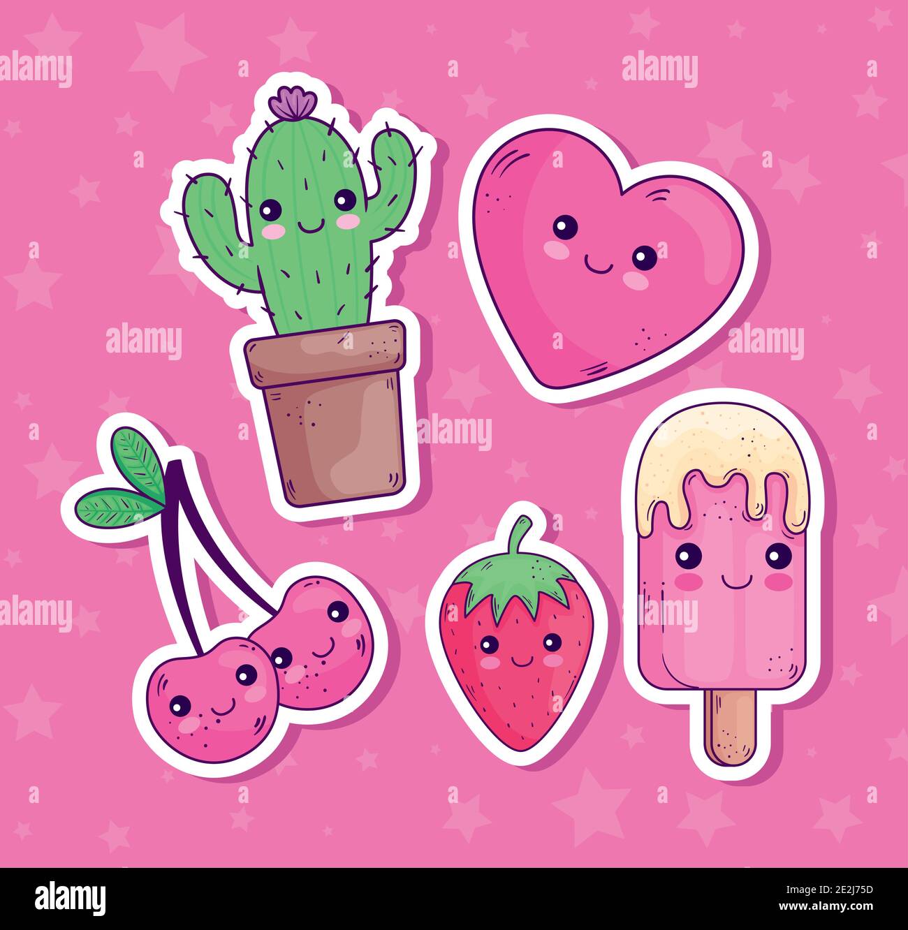 Kawaii stickers cartoons icon set vector design Stock Vector Image ...