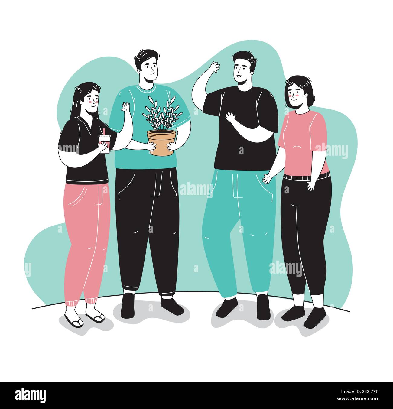 group of four persons doing activities avatars characters Stock Vector ...