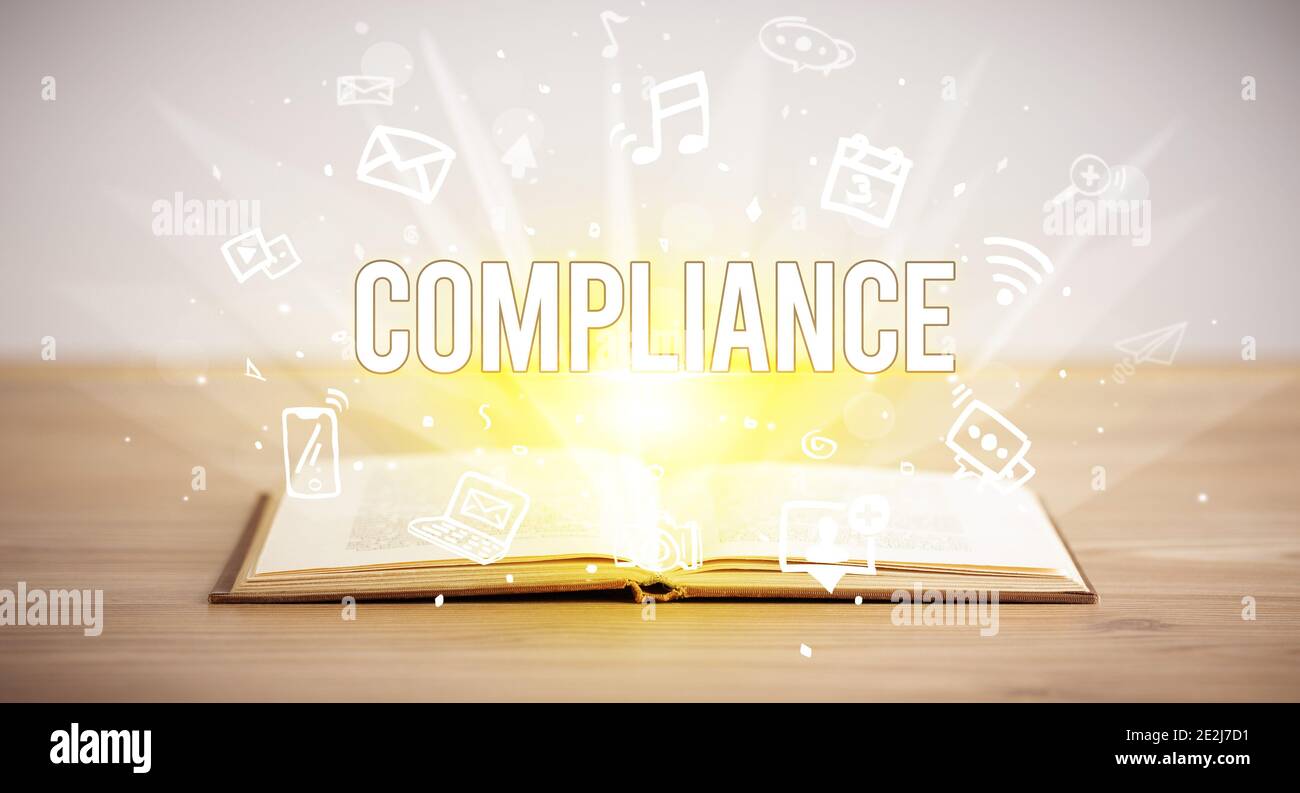 Opeen book with COMPLIANCE inscription, business concept Stock Photo ...