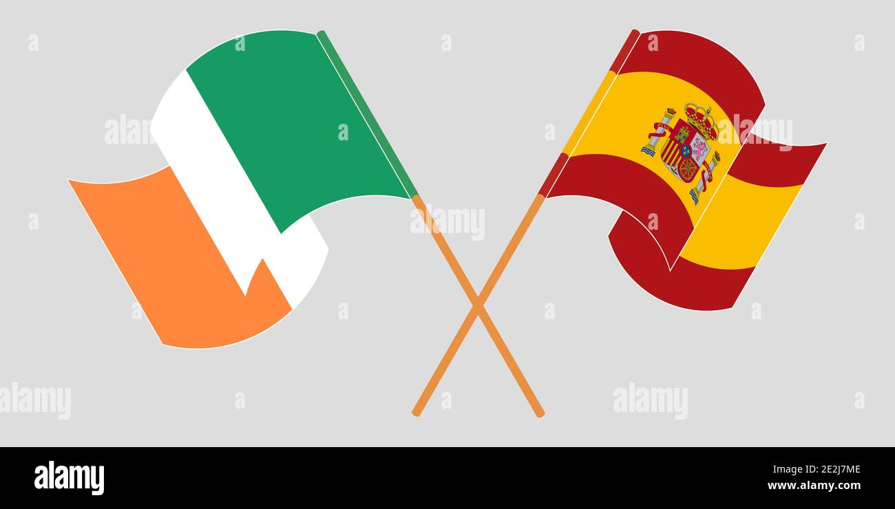 Crossed and waving flags of Ireland and Spain. Vector illustration ...