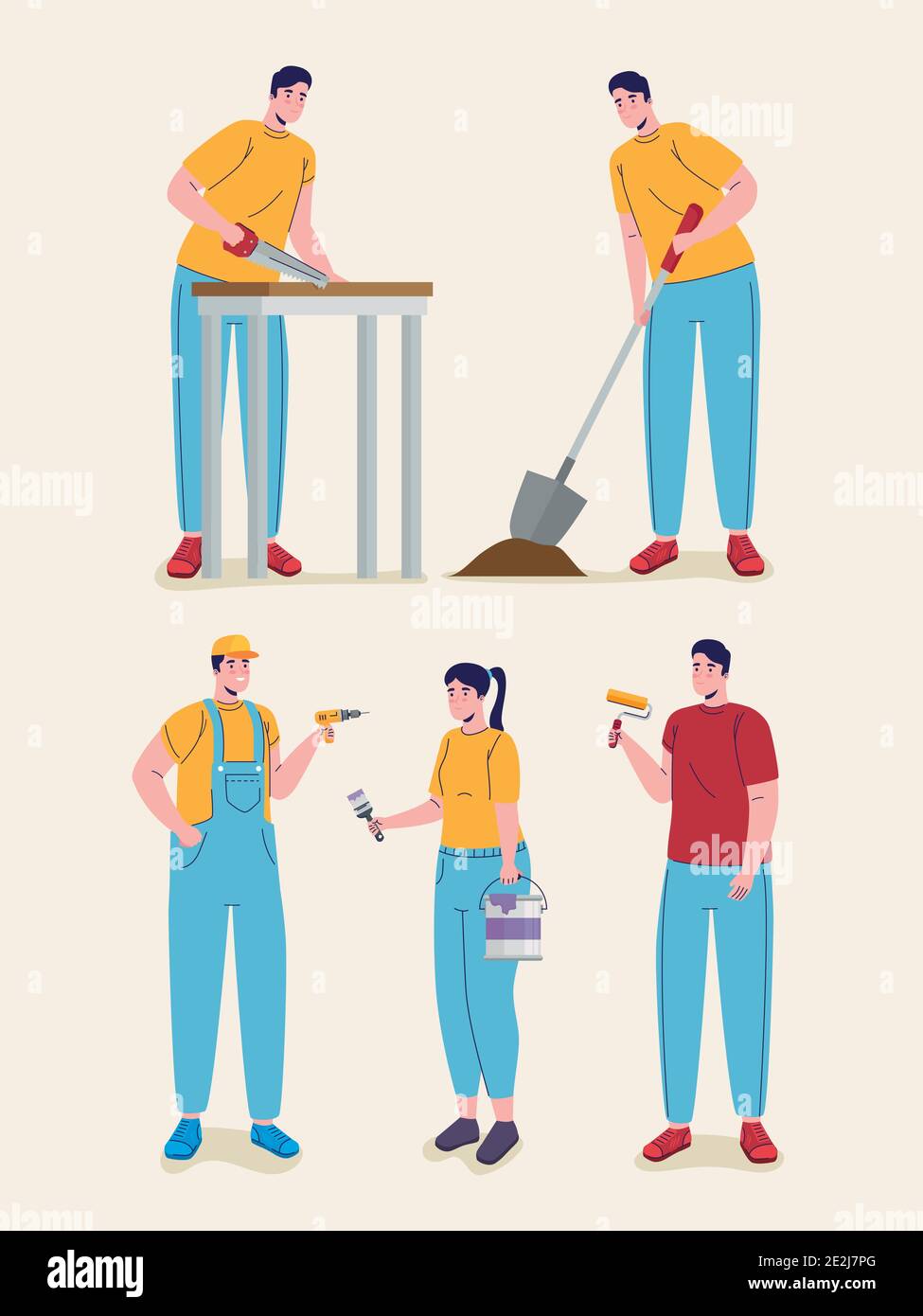 group of builders constructors workers characters Stock Vector Image ...