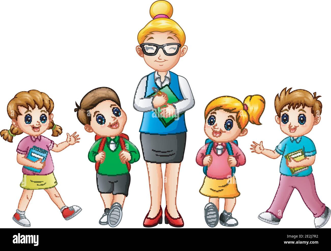 Vector illustration of A female teacher with students Stock Vector ...