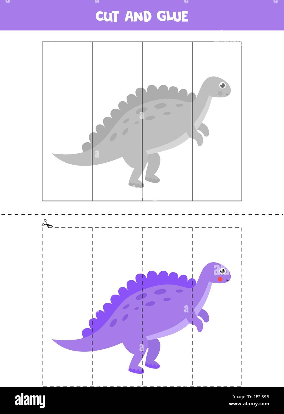 Cut and glue game for kids. Cute dinosaur Spinosaurus. Cutting practice ...