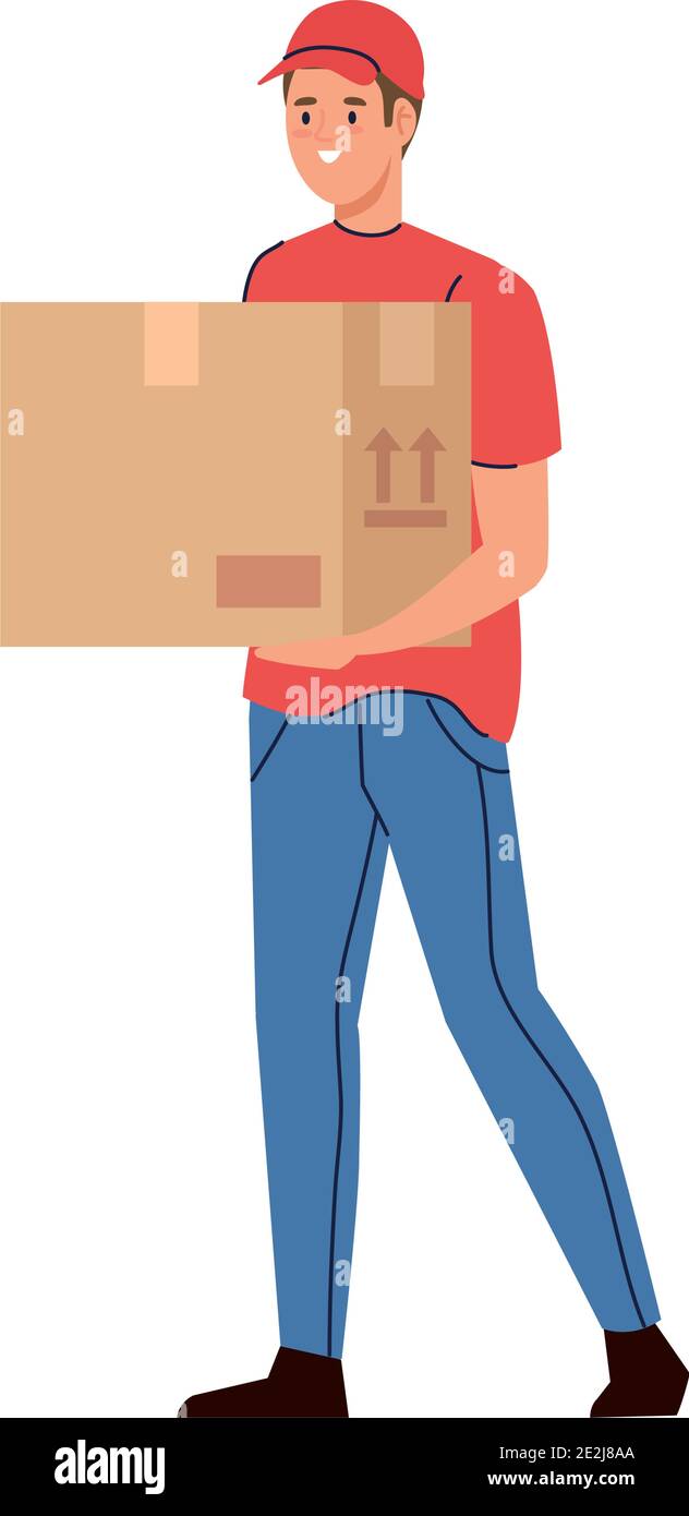delivery service worker lifting box character Stock Vector Image & Art ...