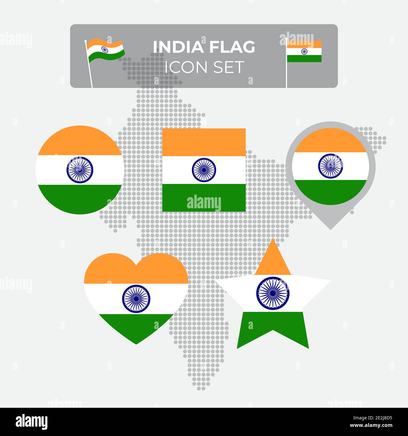 India flag icons set in the shape of square, heart, circle, stars and ...
