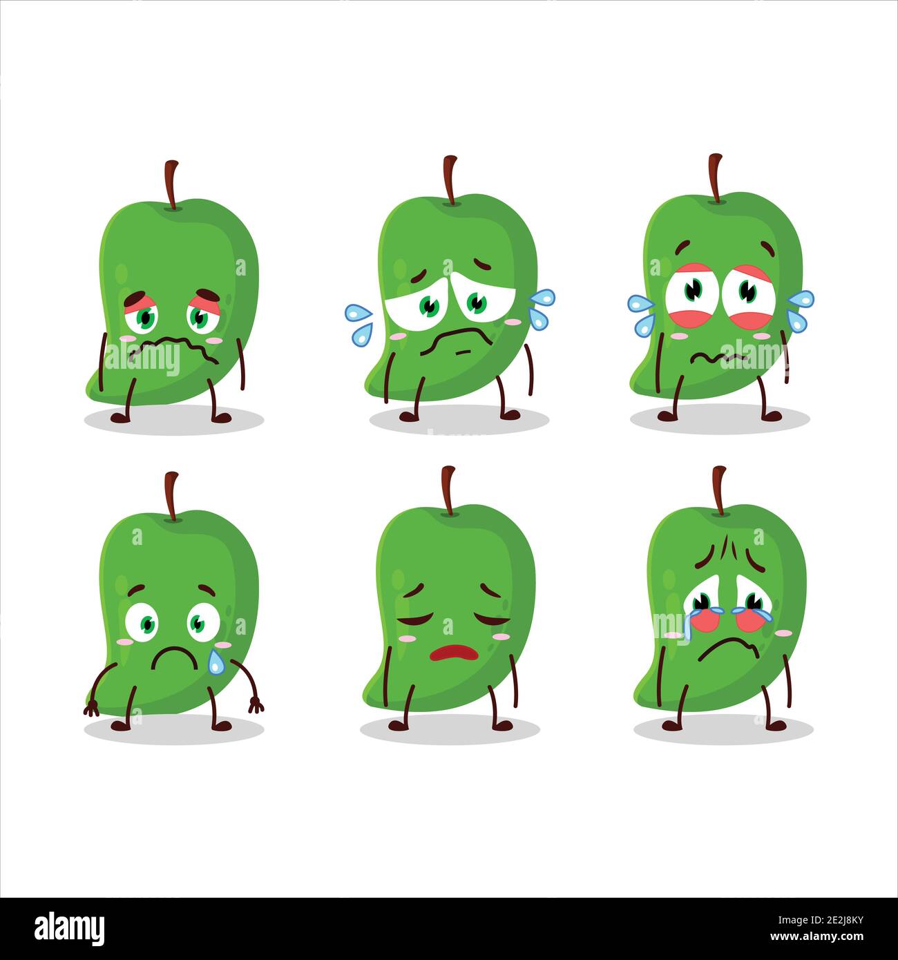 Green mango cartoon character with sad expression. Vector illustration ...