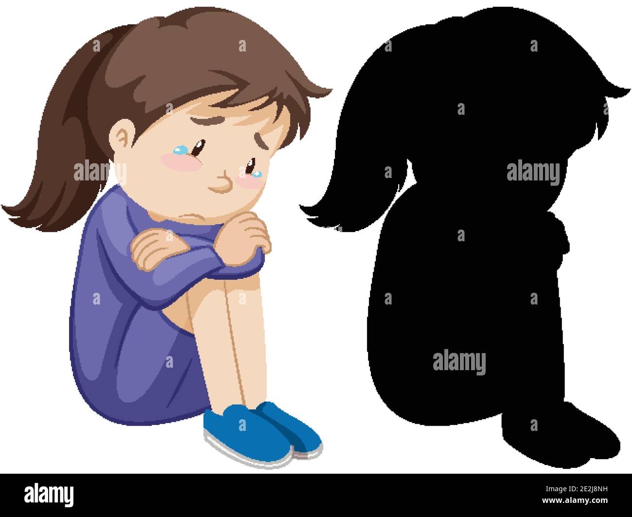 Girl crying disappointed with its silhouette illustration Stock Vector ...