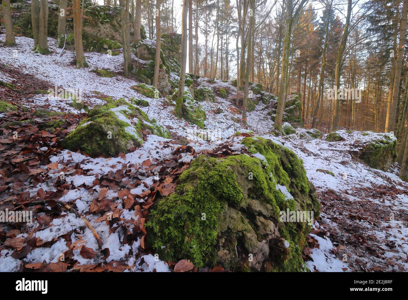 scenic snowy rock formations at the Höllenstein Stock Photo - Alamy