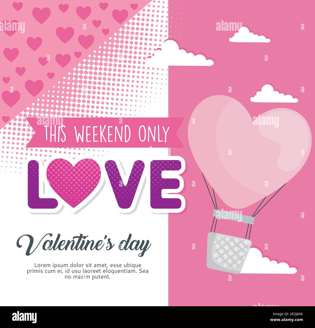 valentines day poster lettering with balloon air hot of heart Stock ...