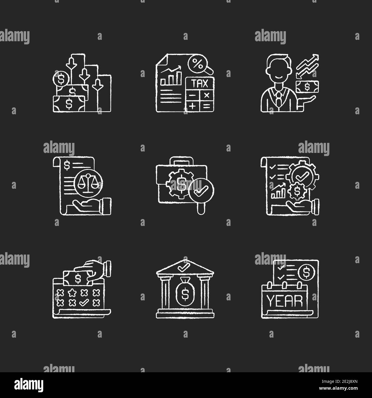 Accounting chalk white icons set on black background Stock Vector Image ...
