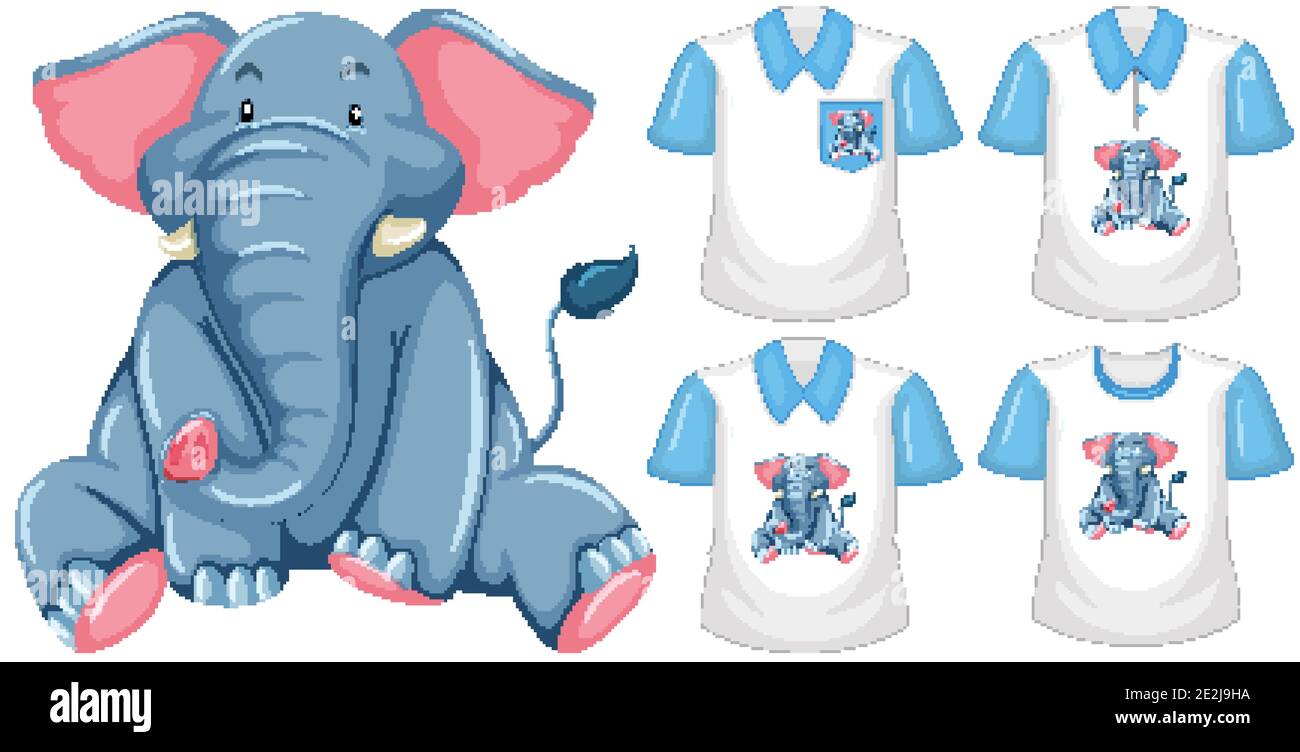 Elephant in sitting position cartoon character with many types of ...