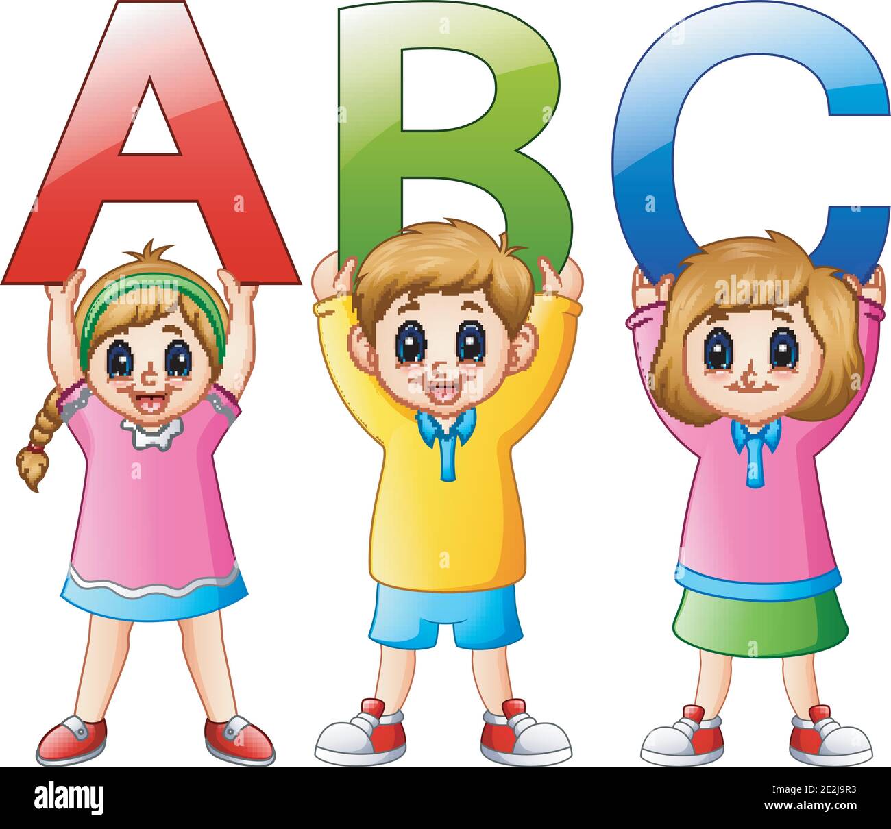 Vector illustration of Cartoon kids showing alphabets Stock Vector ...