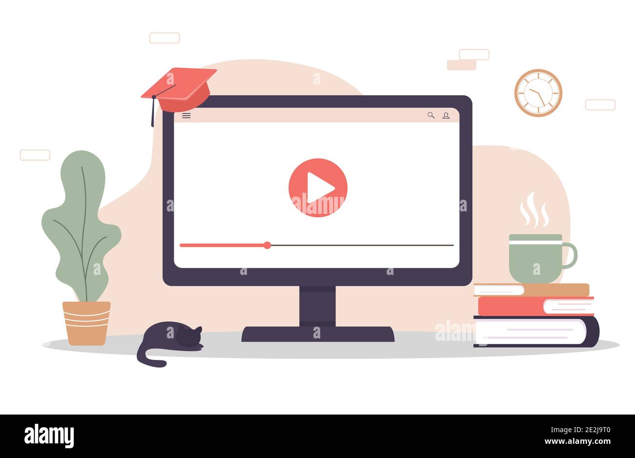 Online education. Flat design concept of training and video tutorials ...