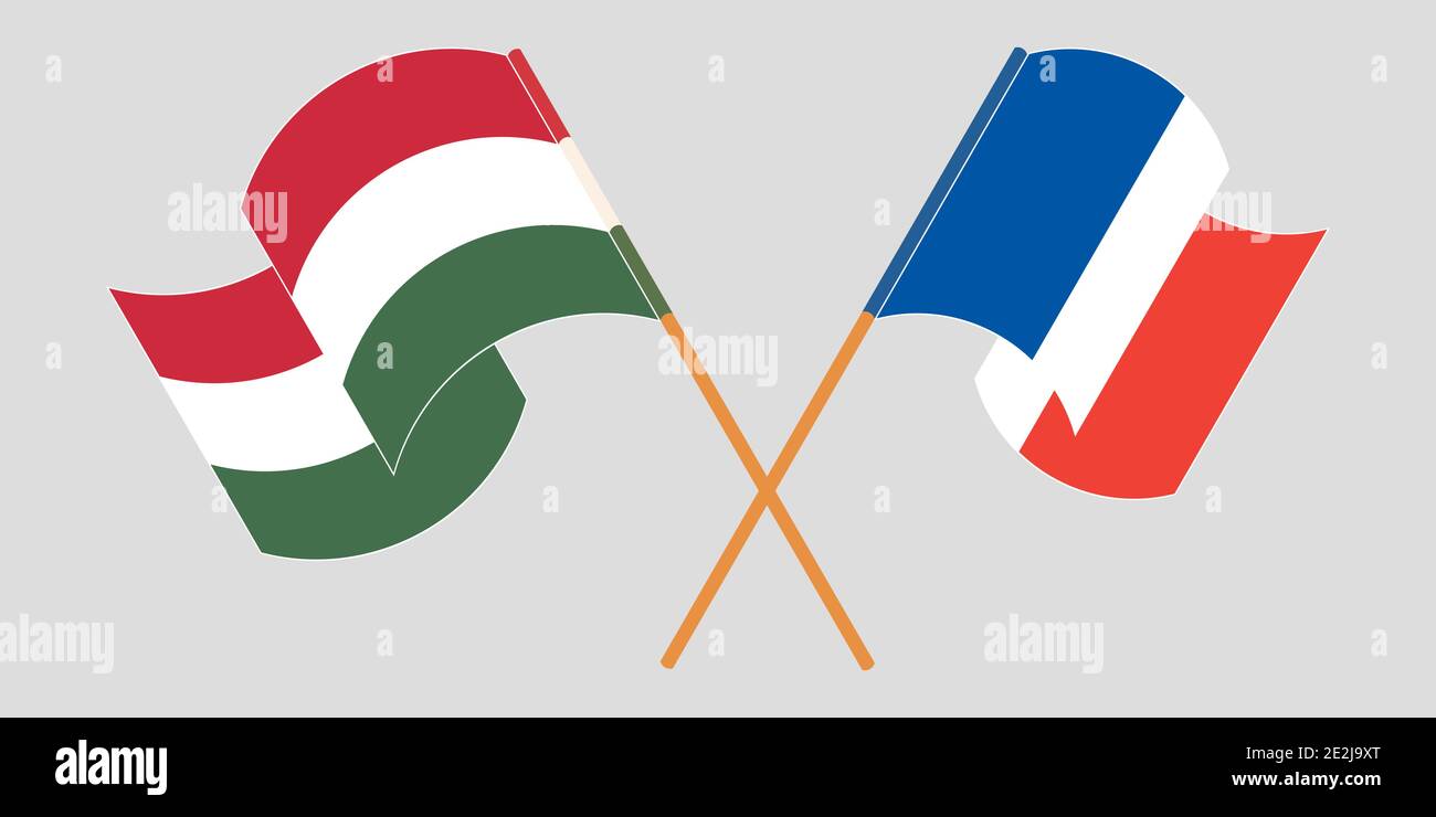 Crossed and waving flags of Hungary and France. Vector illustration ...