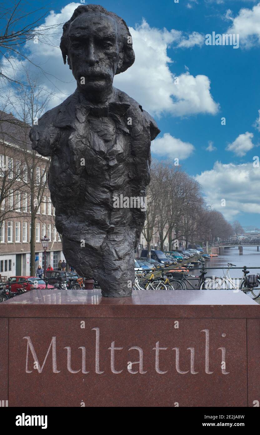 Statue of Dutch writer Eduard Douwes Dekker aka Multatuli in Amsterdam ...
