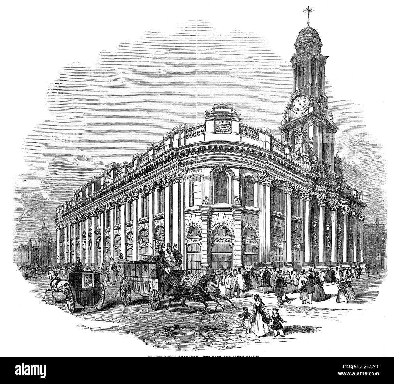 The new Royal Exchange - the east and south fronts, 1844. View of the ...